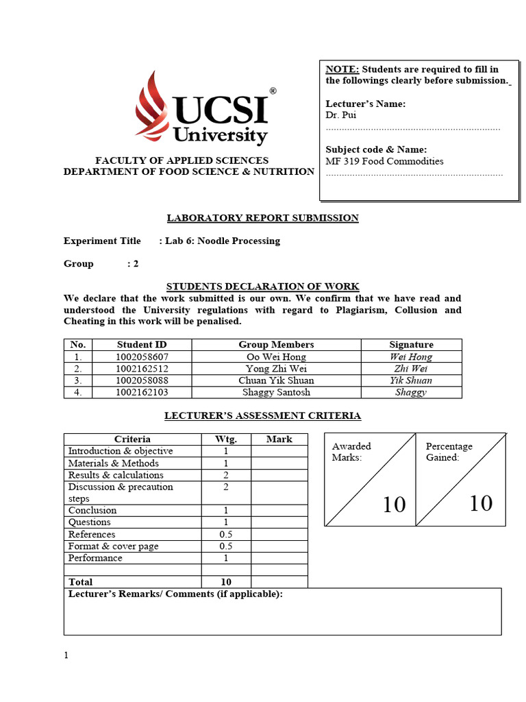 Food Science Lab Report | PDF | Sodium Carbonate | Gluten