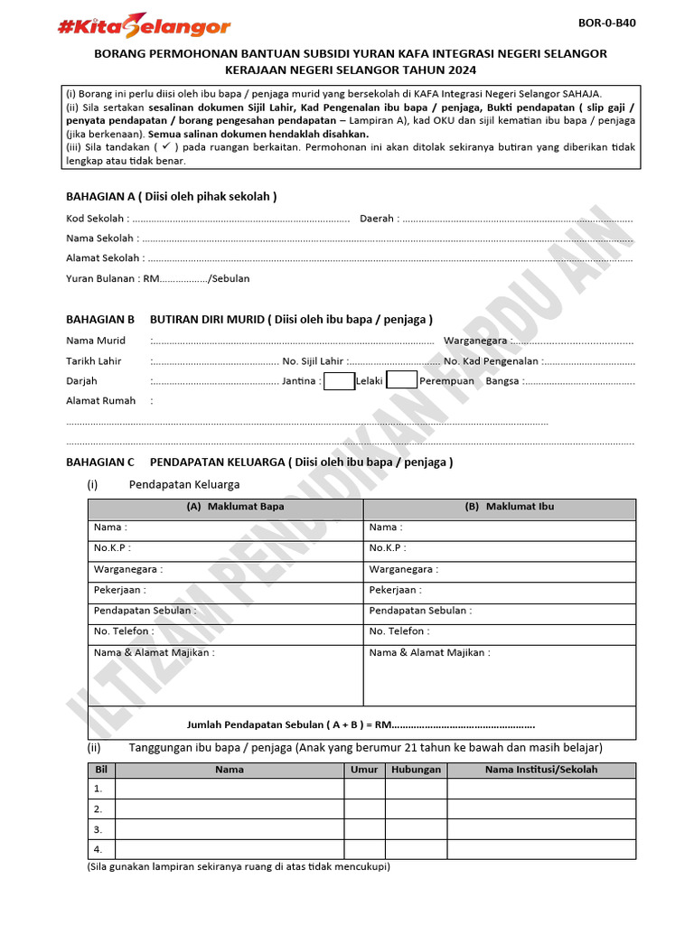 Borang Permohonan Bantuan Subsidi Yuran Kafa Integrasi Negeri Selangor ...