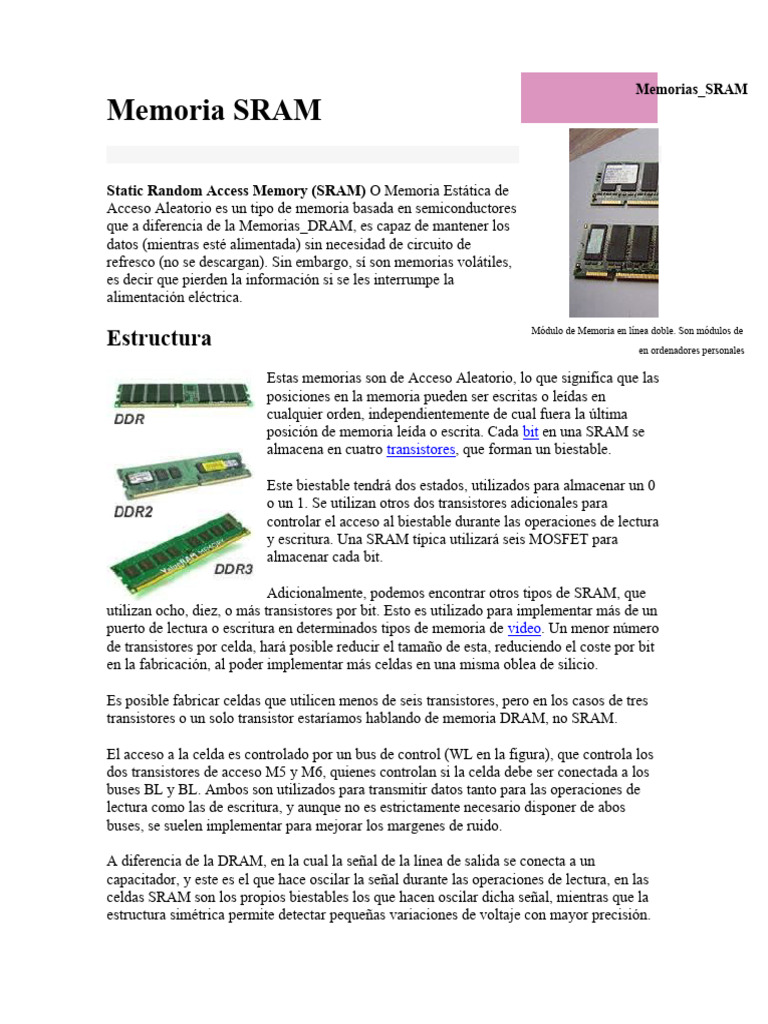 Memoria SRAM | PDF | Hardware de la computadora | Ingenieria Eléctrica