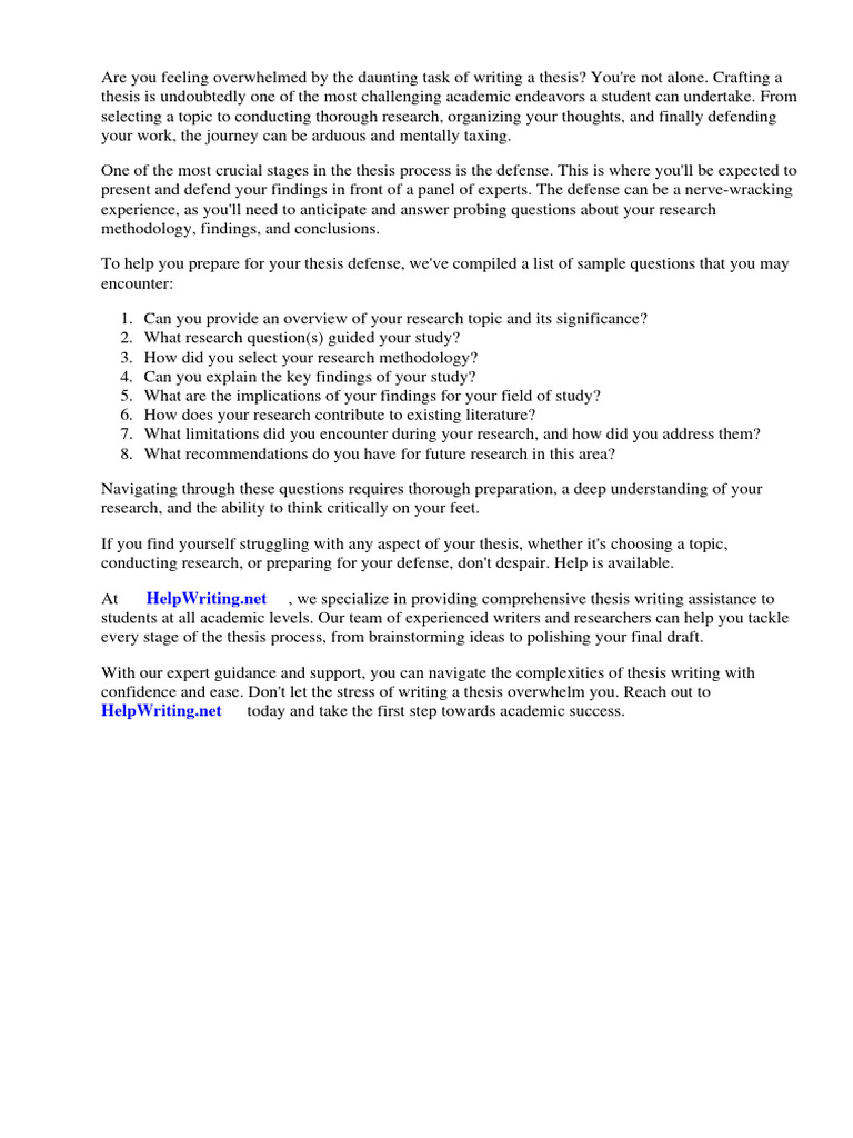 Sample Questions For Thesis Defense | PDF | Thesis