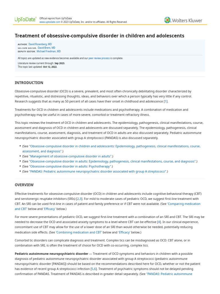 Treatment of Obsessive-Compulsive Disorder in Children and Adolescents - UpToDate | PDF ...