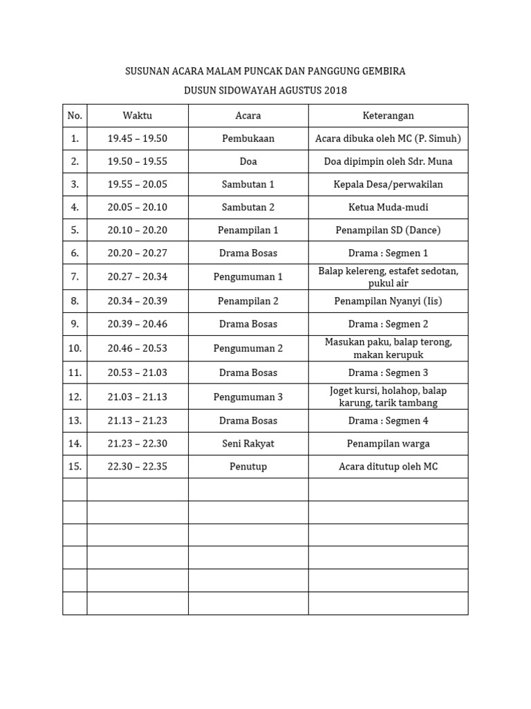 SUSUNAN ACARA MALAM PUNCAK DAN PANGGUNG GEMBIRA | PDF