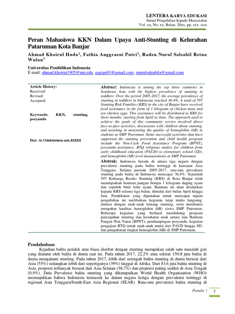 Artikel Ilmiah Ahmad, Fathia, Salsa - KKN UPI Stunting | PDF | Indonesia