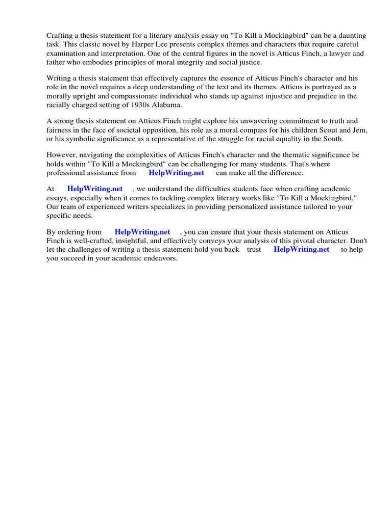To Kill A Mockingbird Atticus Thesis Statement | PDF | To Kill A ...