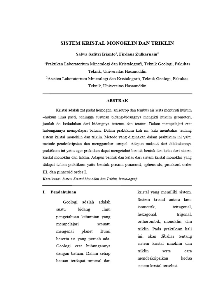 Sistem Kristal Monoklin dan Triklin | PDF