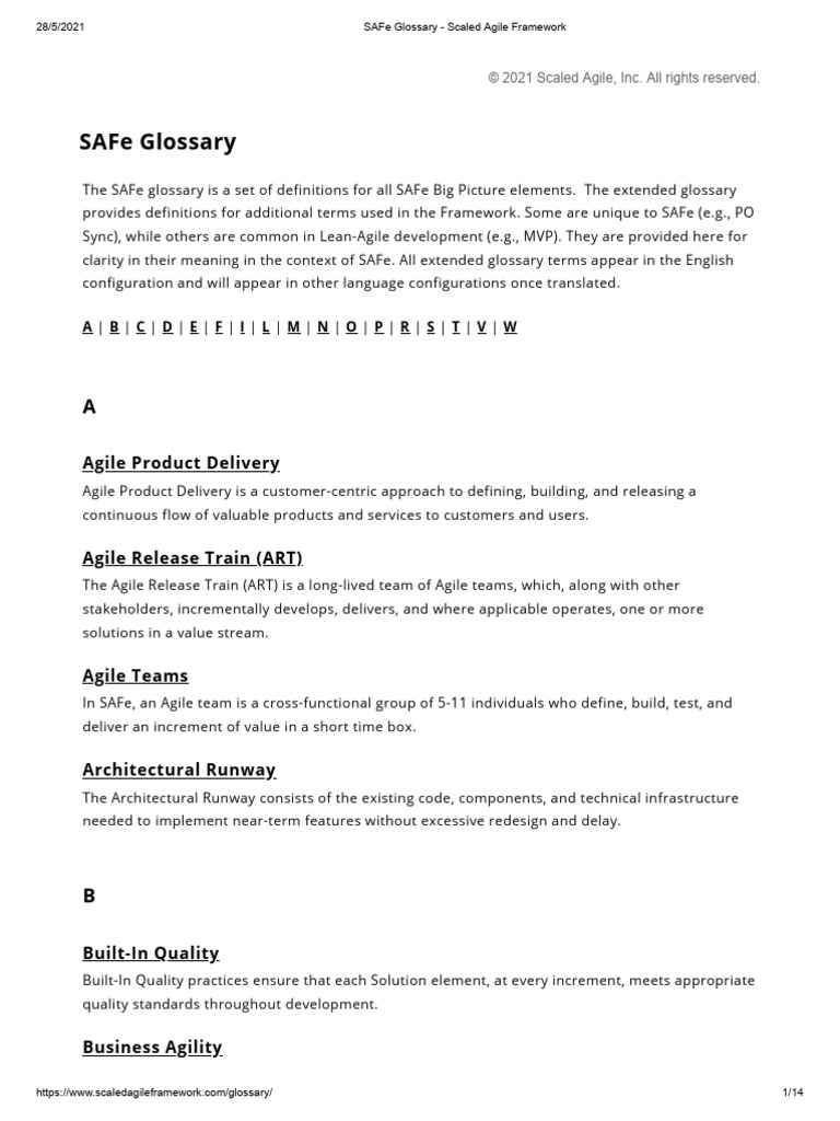 SAFe Glossary: Key Definitions Explained | PDF | Agile Software ...