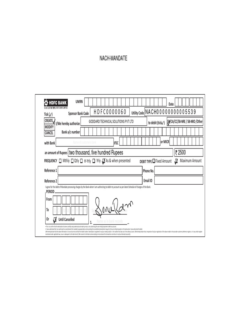 Sample Nach | Download Free PDF | Debit Card | Banks