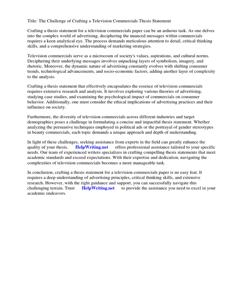 Television Commercials Thesis Statement | PDF | Advertising ...