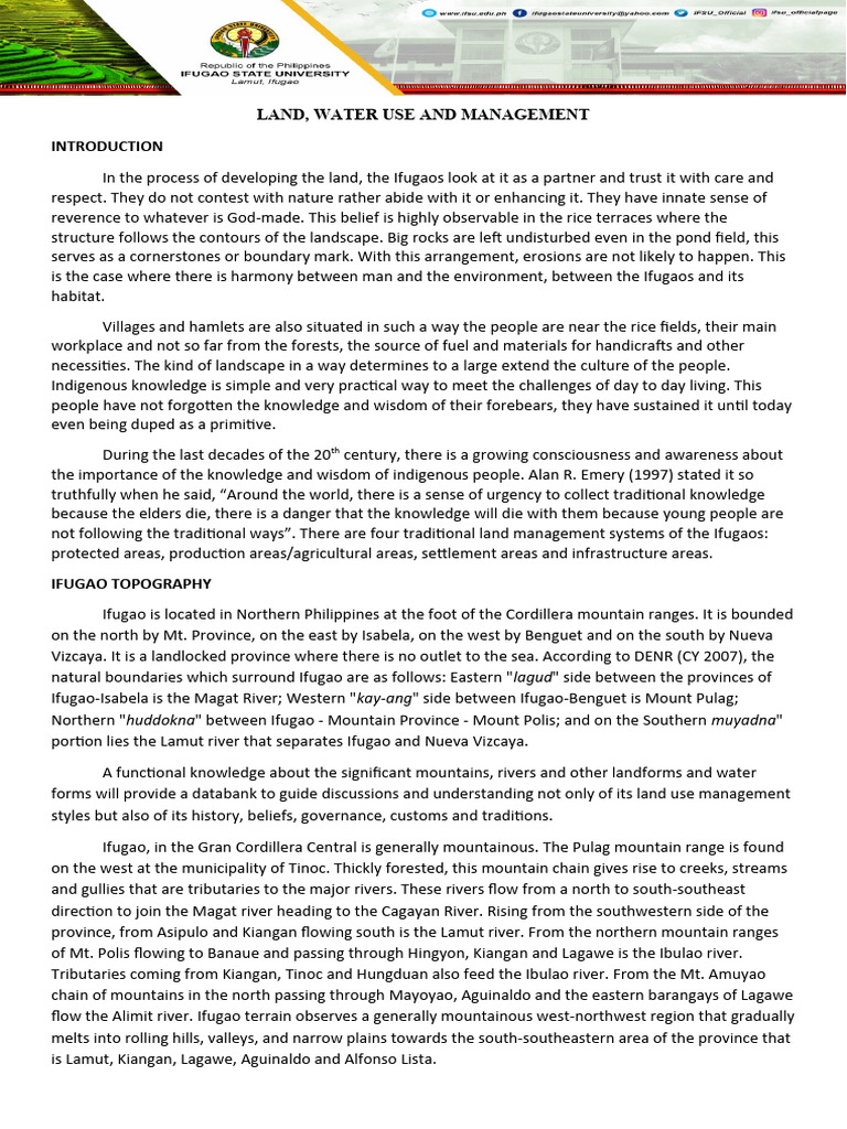 Land and Water Use Management in Ifugao | PDF | Crop Rotation | Agriculture