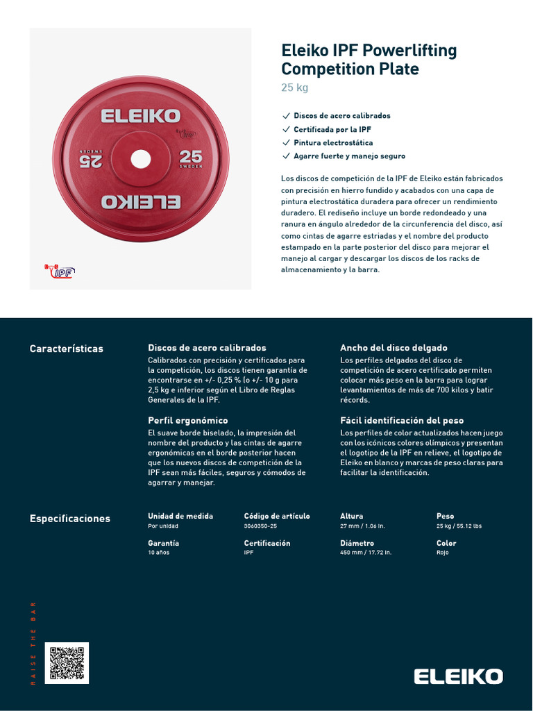 Product Sheet Eleiko Ipf Powerlifting Competition Plate 25 KG | PDF