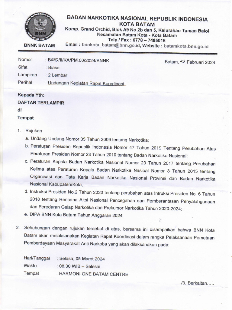 Surat Undangan Rakor | PDF