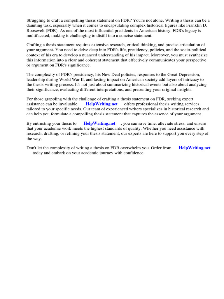 FDR Thesis Statement | PDF | Franklin D. Roosevelt | New Deal