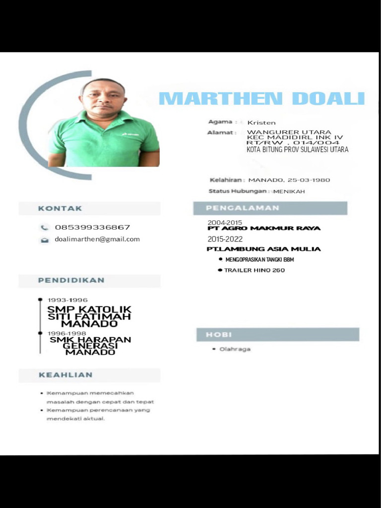 Marthen Doali, Cv Sim b 2 Umum,Ijazah Terakhir,Skck,Ktp | PDF