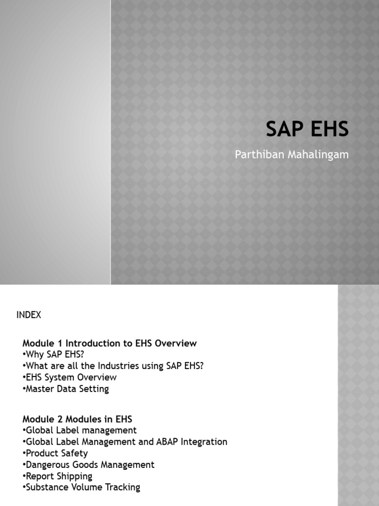 SAP Module 1 EHS Overview | PDF | Occupational Safety And Health ...