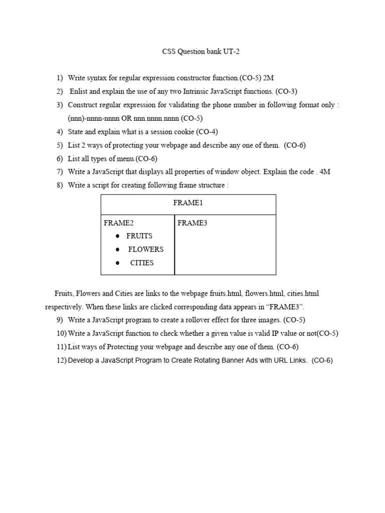 CSS Question Bank UT-2 | PDF