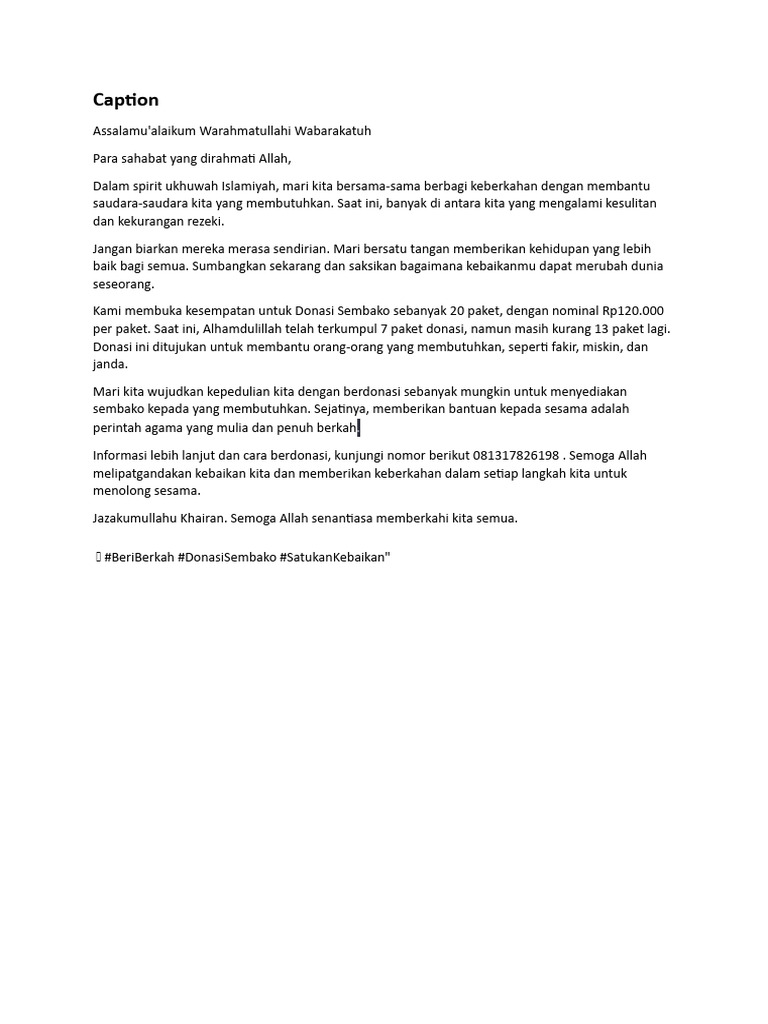 Bahan Untuk Flyer Dan Captoin Donasi Sembako | PDF