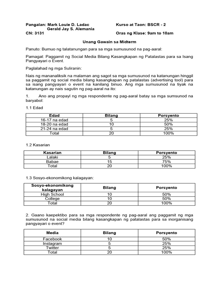 Unang Gawain Sa Midterm Fil 2 | PDF