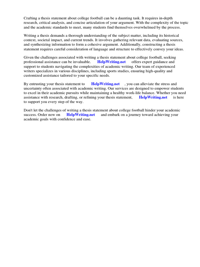 Thesis Statement About College Football | PDF | Thesis | Essays