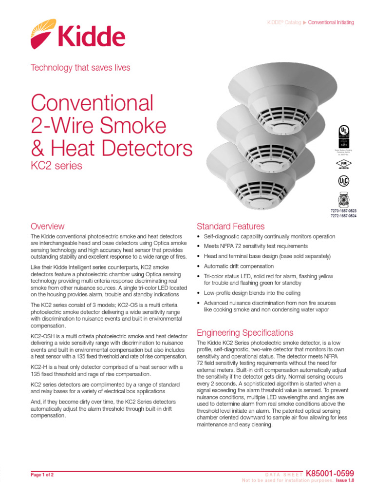 K85001-0599 - Conventional 2-Wire Smoke Heat Detectors | PDF