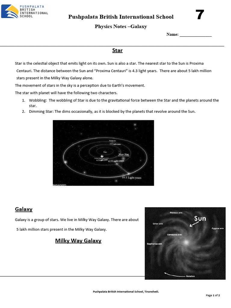 Gr 7- Galaxy-Notes-Phy-Rathika | PDF | Milky Way | Stars