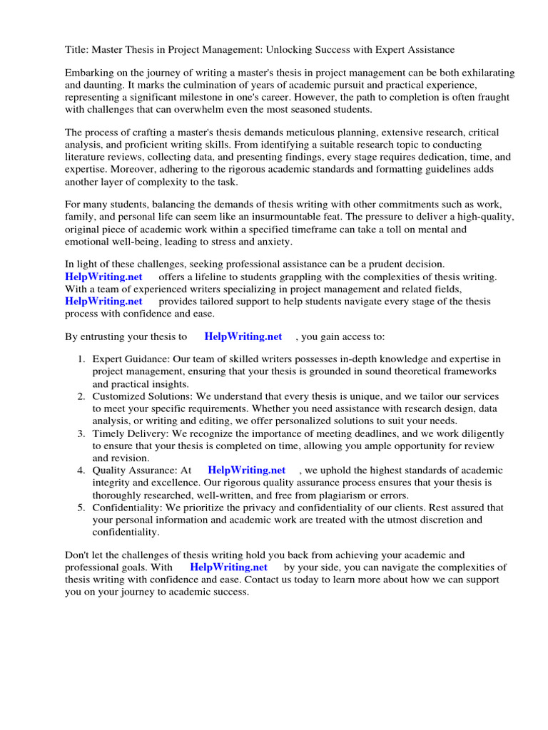 Master Thesis in Project Management PDF | PDF | Thesis | Project Management