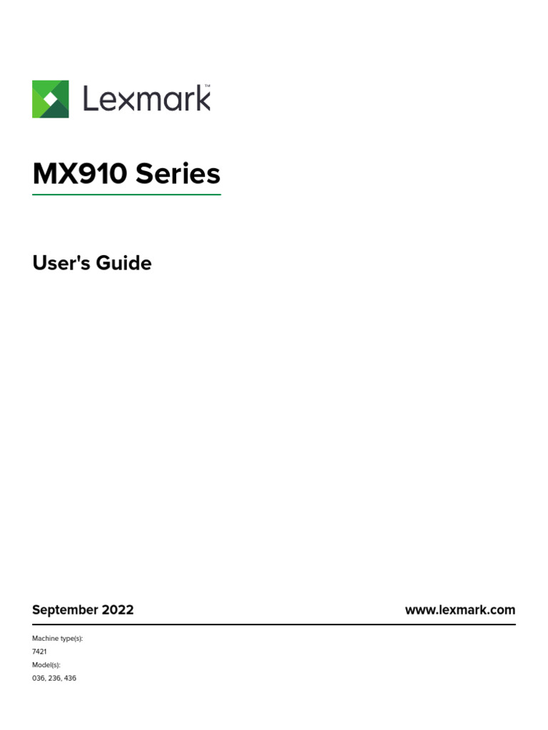 Lexmark MX910 MX911 MX912 UsersGuide en | PDF | Printer (Computing) | Menu (Computing)