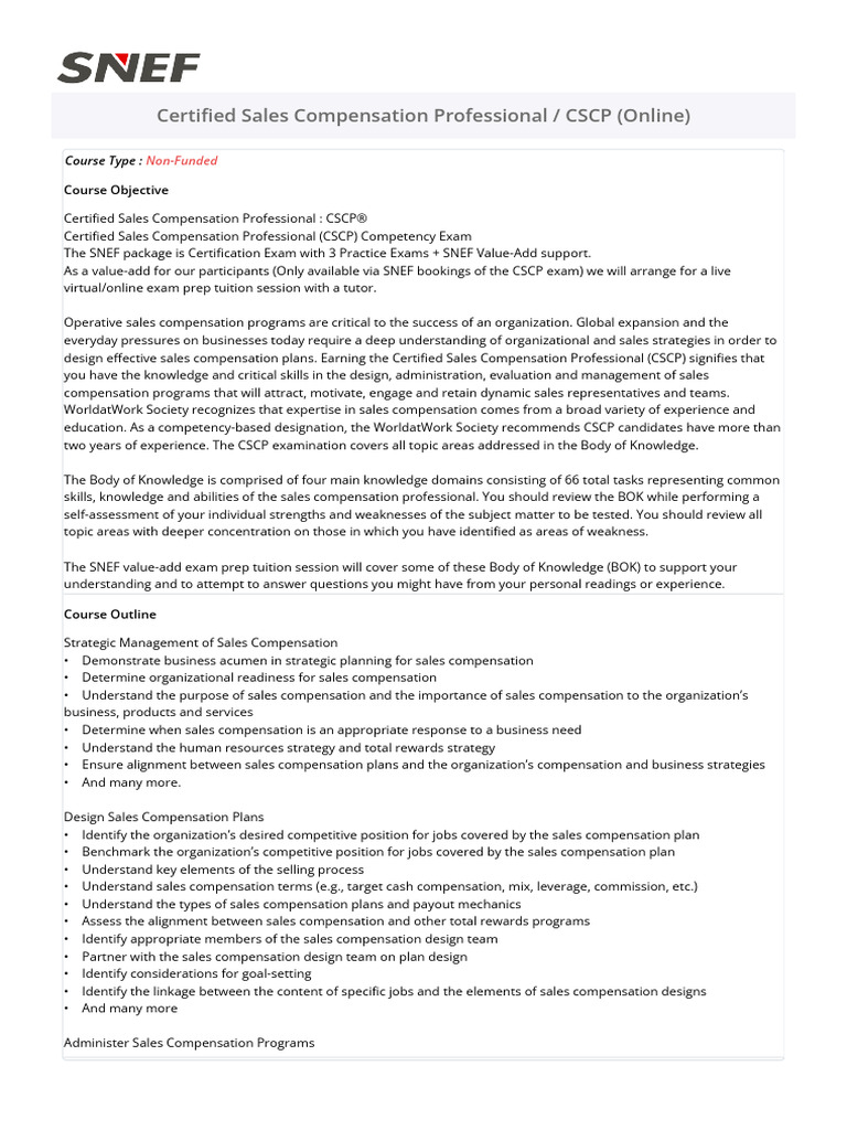 Certified Sales Compensation Professional - CSCP (Online) | PDF | Sales ...