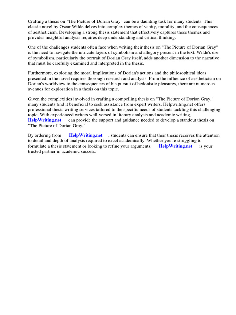 The Picture of Dorian Gray Essay Thesis | Download Free PDF | The ...