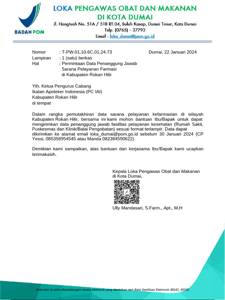 Surat Permintaan Data PJ Rohil Ke IAI | PDF