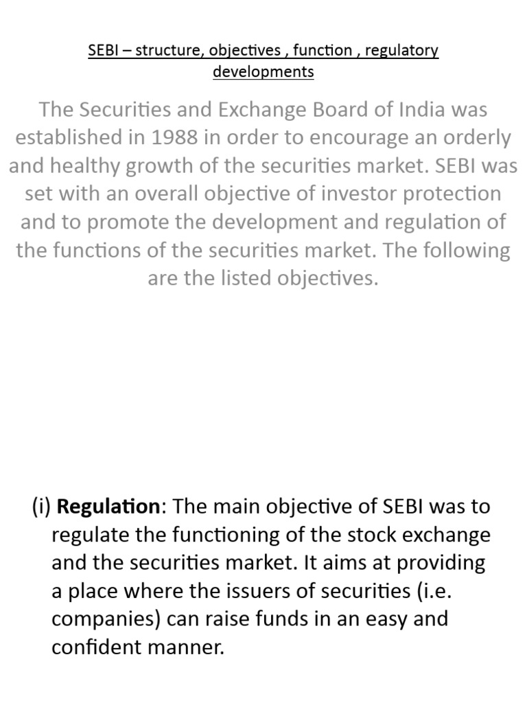 SEBI - Structure, Objectives, Function | PDF | Securities (Finance ... SEBI - Structure, Objectives, Function | PDF | Securities (Finance ...