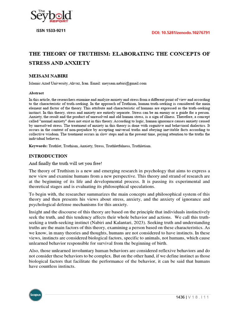 The Theory of Truthism: Elaborating The Concepts of Stress and Anxiety ...