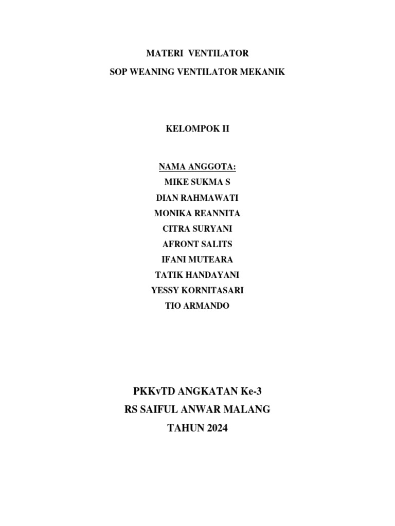 Tugas Spo Meaning Ventilator Mekanik | PDF