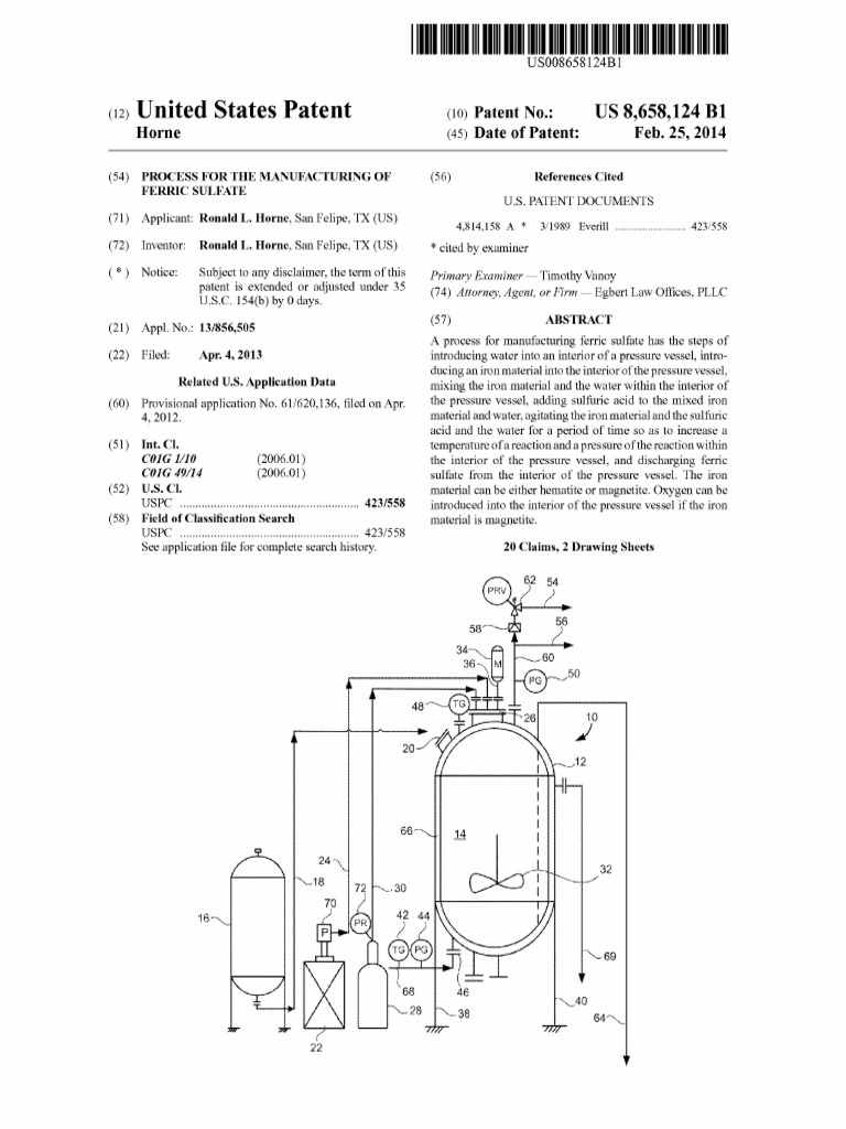 US8658124-Manufacturing Fe2 (SO4) 3 | PDF | Iron | Sulfuric Acid