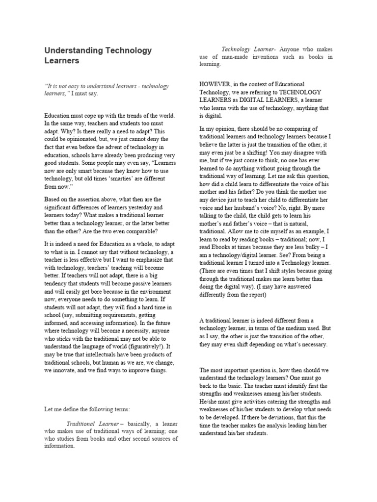 Understanding Technology Learners | PDF | Learning | Educational Technology
