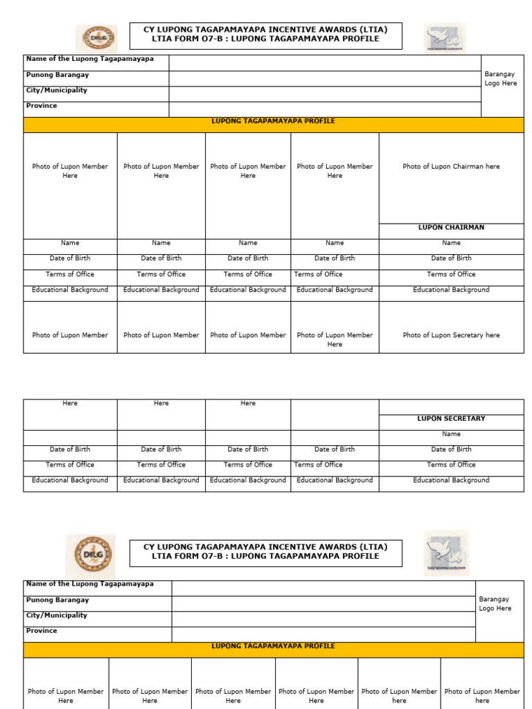 LTIA Form 07 B Lupong Tagapamayapa Profile | PDF
