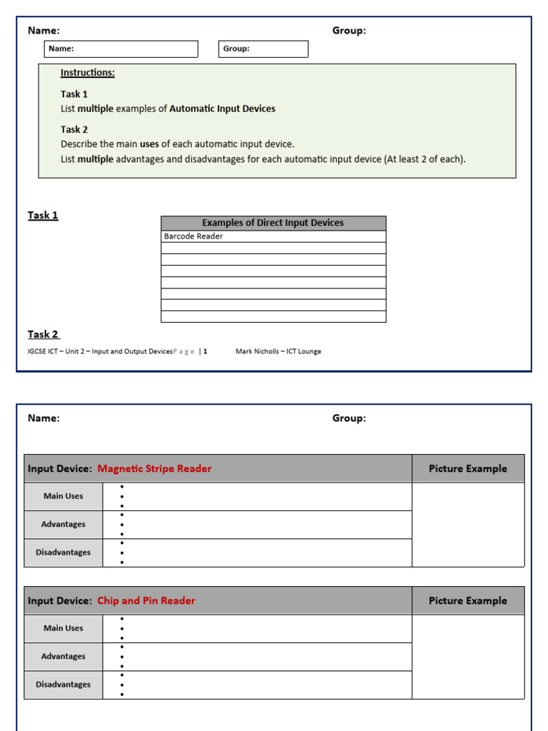 Direct Input Devices Worksheet | PDF | Optical Character Recognition | Computer Hardware