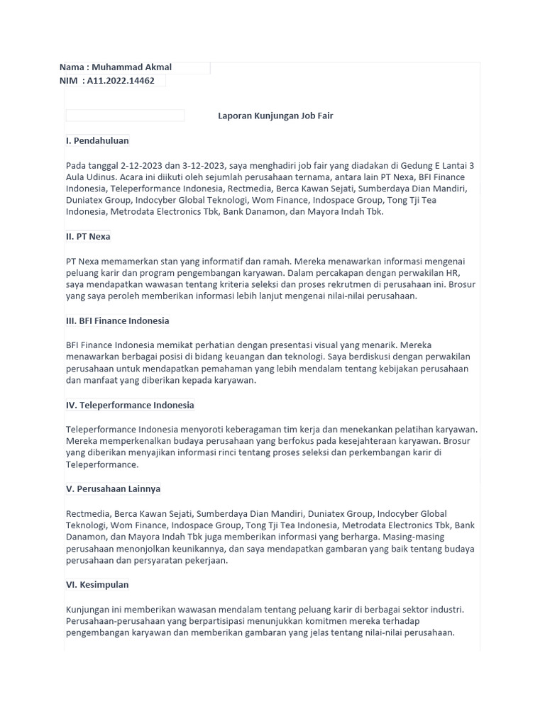 Laporan JOBFAIR | PDF