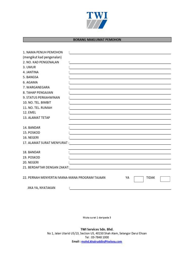 Borang Maklumat Pemohon | PDF