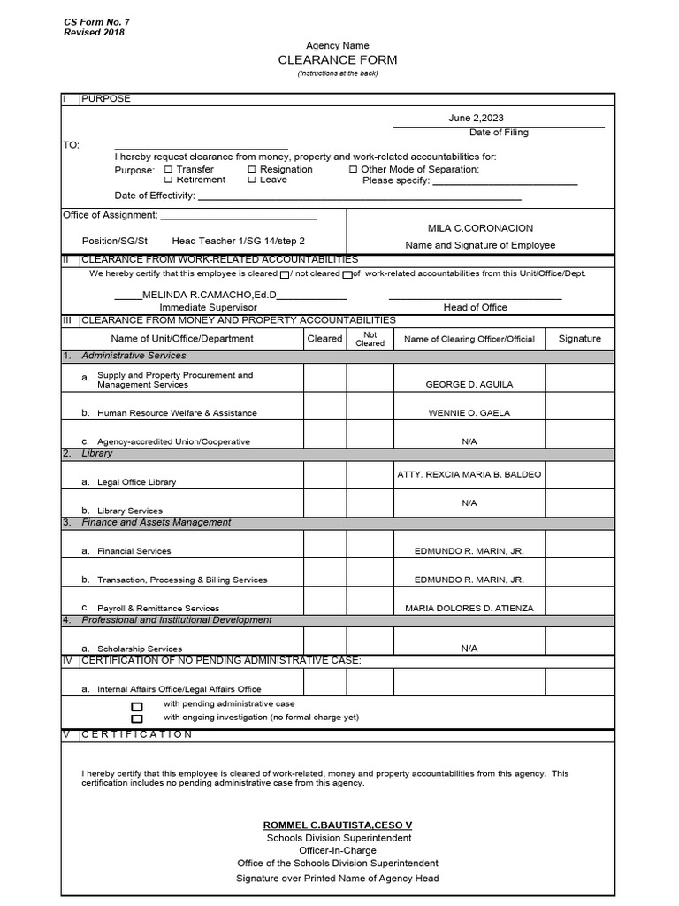 CS Form No. 7 Clearance Form UPDATED | PDF | Economies | Business
