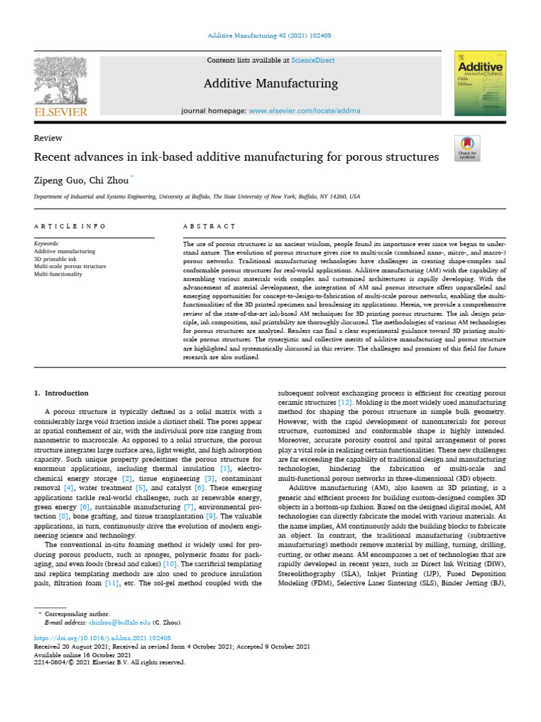 Recent Advances in Ink-Based Additive Manu Acturing or Porous ...