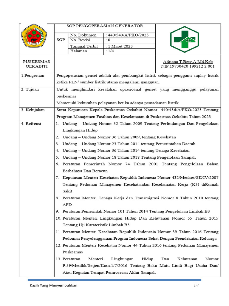 Sop Prosedur Pengoperasian Genset | PDF
