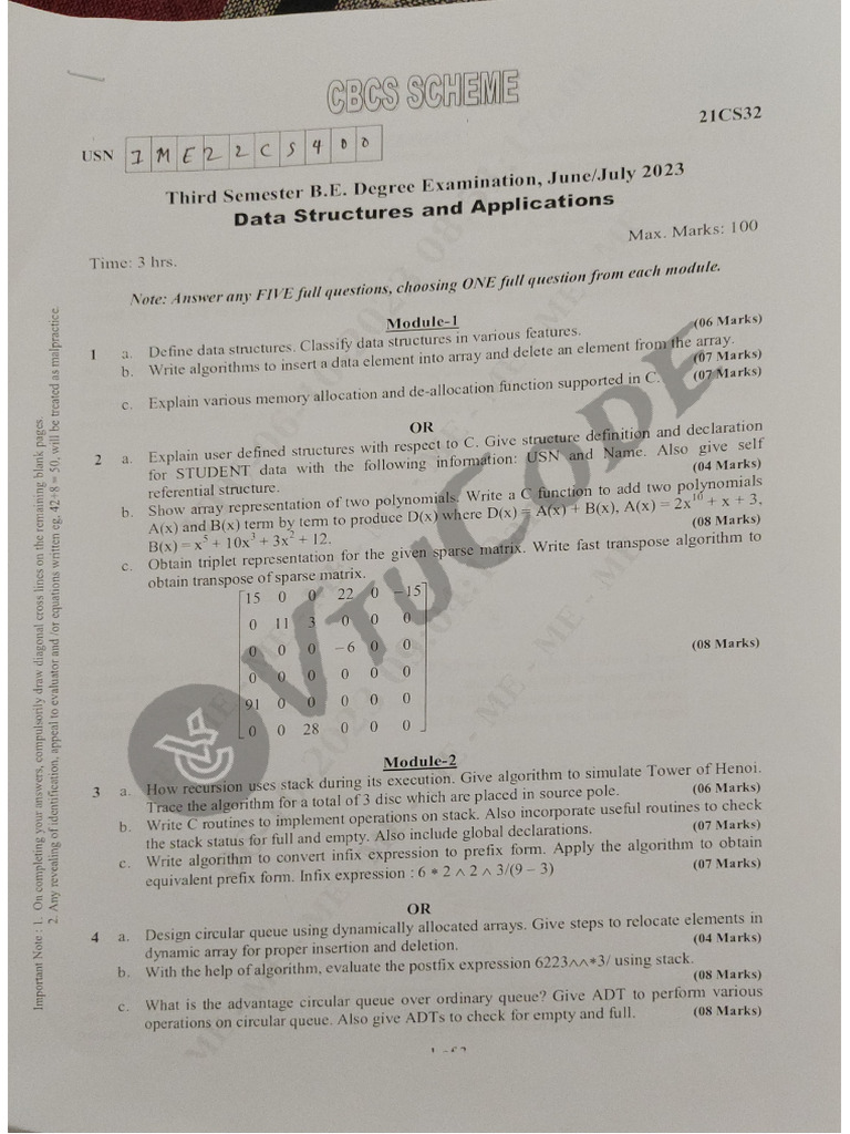 @vtucode - Com-Previous Year Back Papers DS 2021 SCHEME | PDF