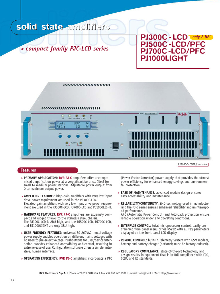 RVR PJ-C Series Solid State Amplifiers | PDF | Amplifier | Power Supply