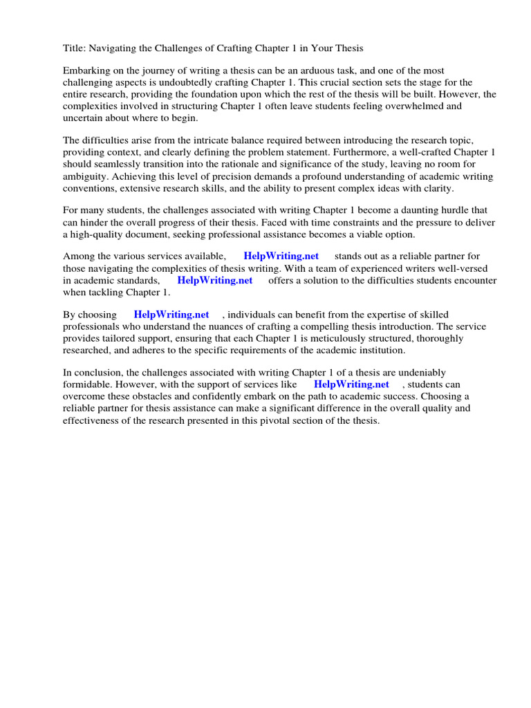 Chapter 1 Thesis Parts | PDF | Thesis | Qualitative Research