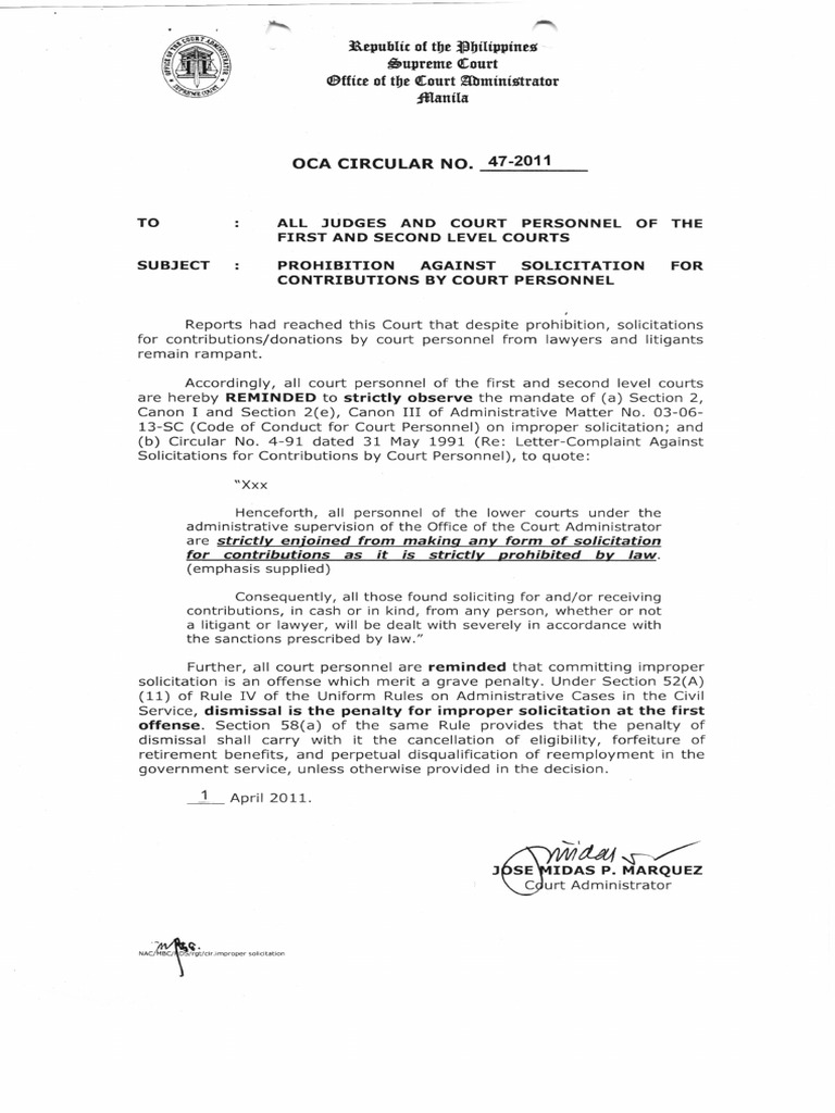 OCA Circular No. 47 2011 | PDF | Courts | Common Law