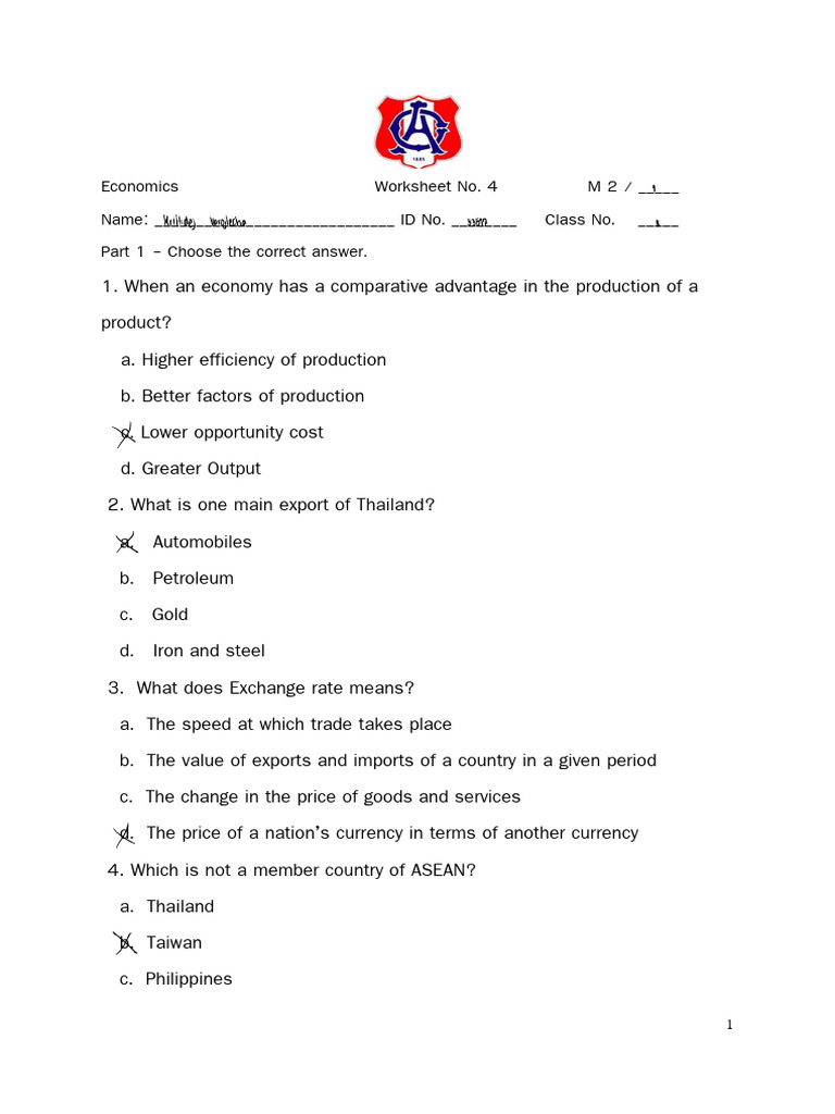 Economics Worksheet on Trade Concepts | PDF | Exports | Trade