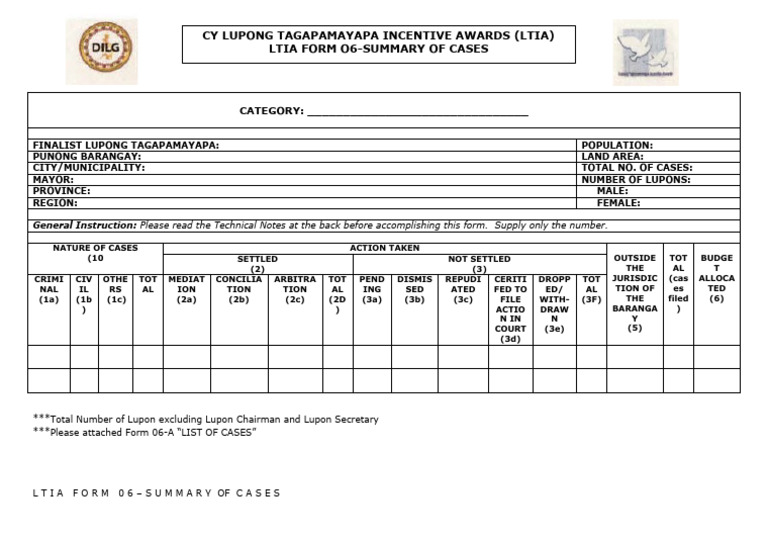 LTIA Form 06 Summary of Cases | PDF