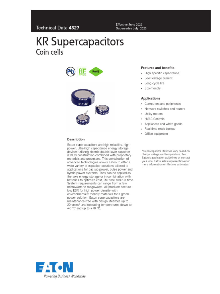 Eaton_2022_technicaldata_KR-supercapacitors-coin-cells-data-sheet | PDF ...