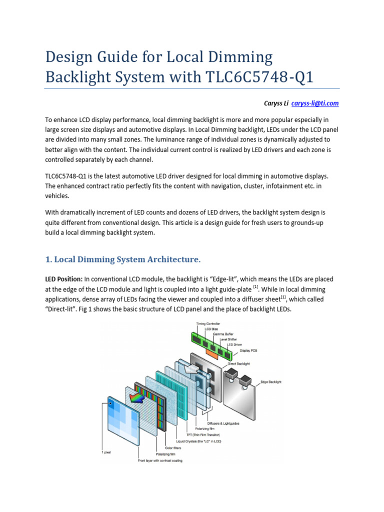Design Guide For Local Dimming Backlight With TLC6C5748-Q1 | PDF | Backlight | Light Emitting Diode