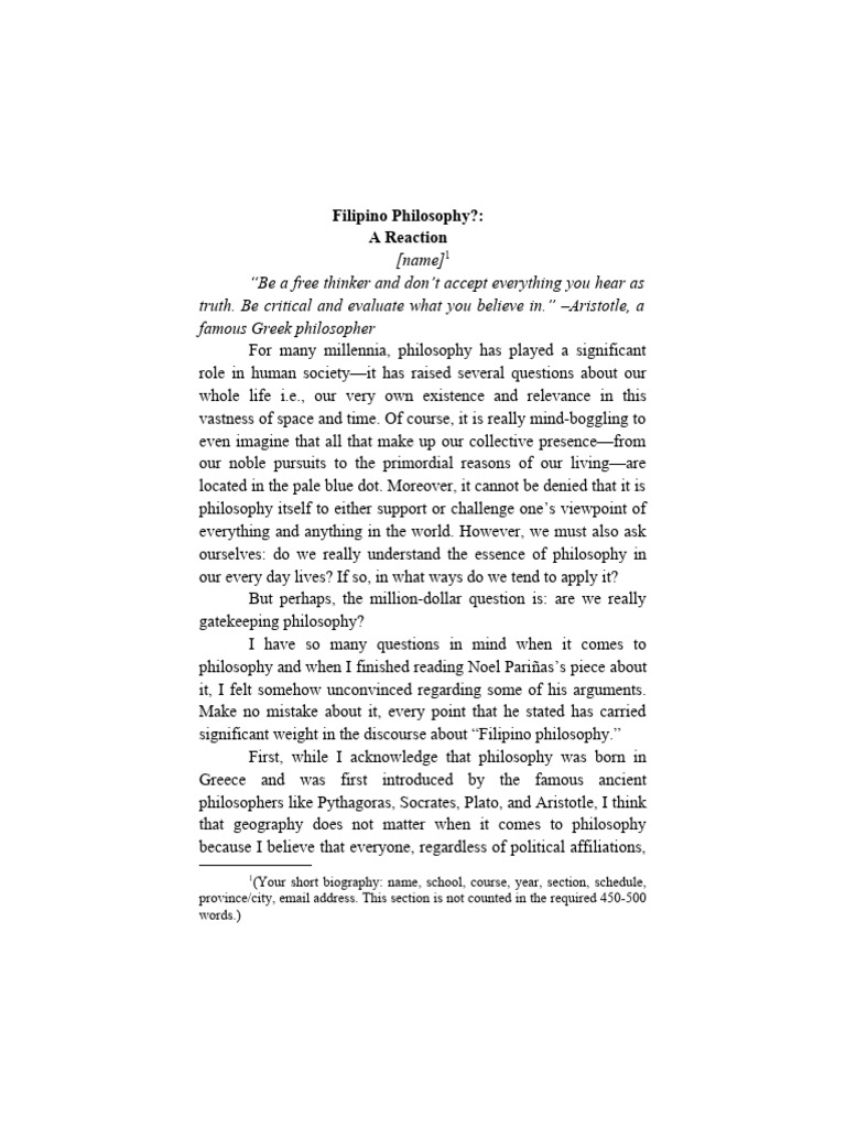 Reaction Paper | PDF